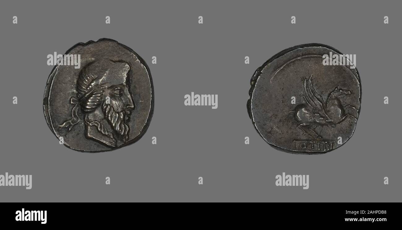 Ancient Roman. Denarius (Coin) Depicting a Bearded Man. 90 BC. Roman ...