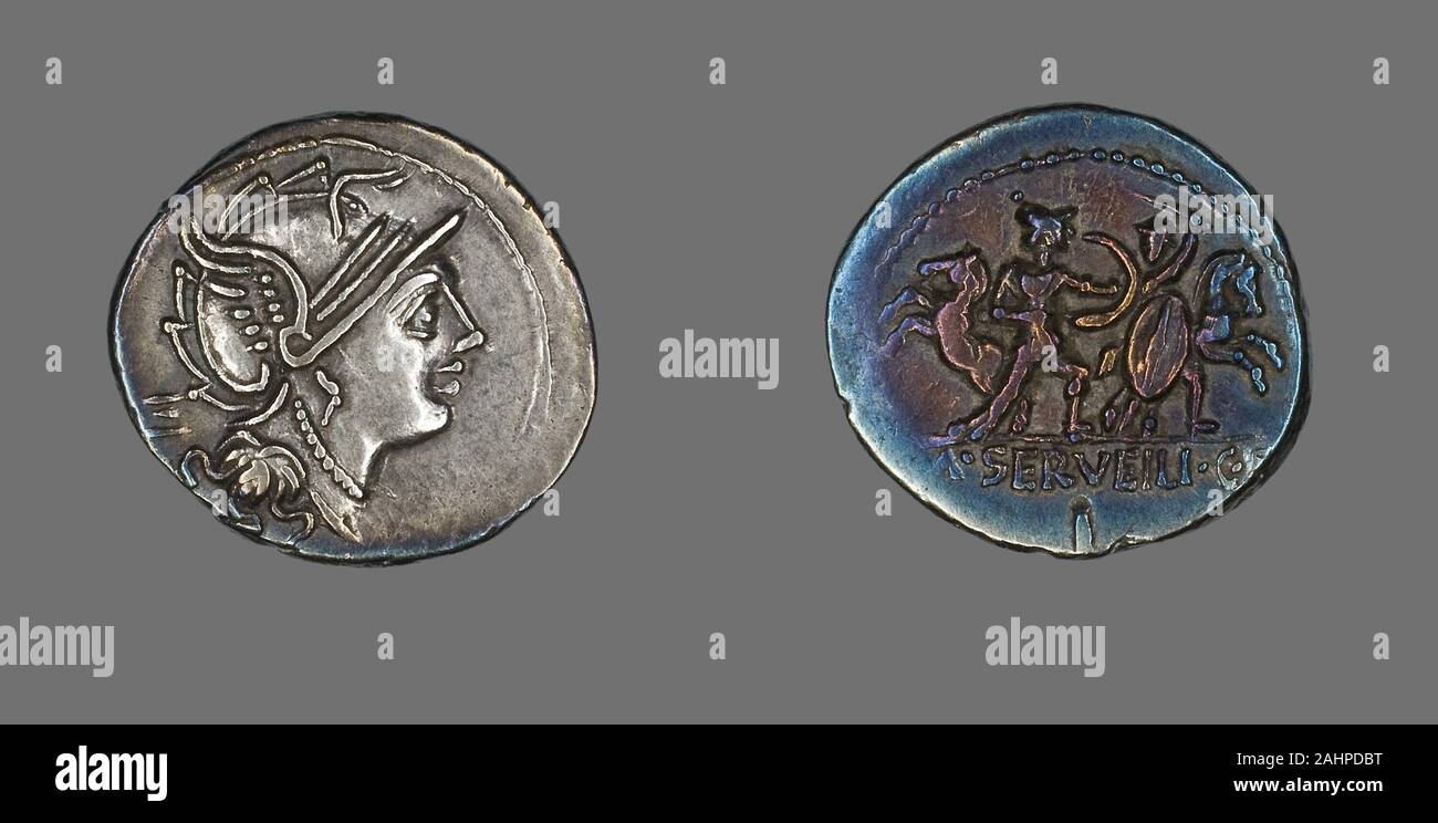 Ancient Roman. Denarius (Coin) Depicting the Goddess Roma. 100 BC ...
