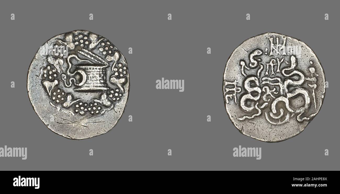 Ancient Greek. Tetradrachm (Coin) Depicting a Cista with Snake. 133 BC ...