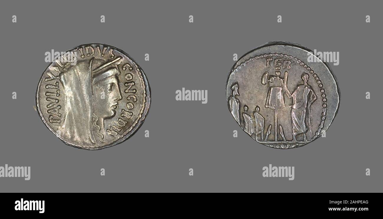Ancient Roman. Denarius (Coin) Depicting the Goddess Concordia. 62 BC ...