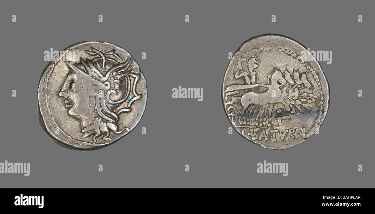 Ancient Roman. Denarius (Coin) Depicting the Goddess Roma. 104 BC ...