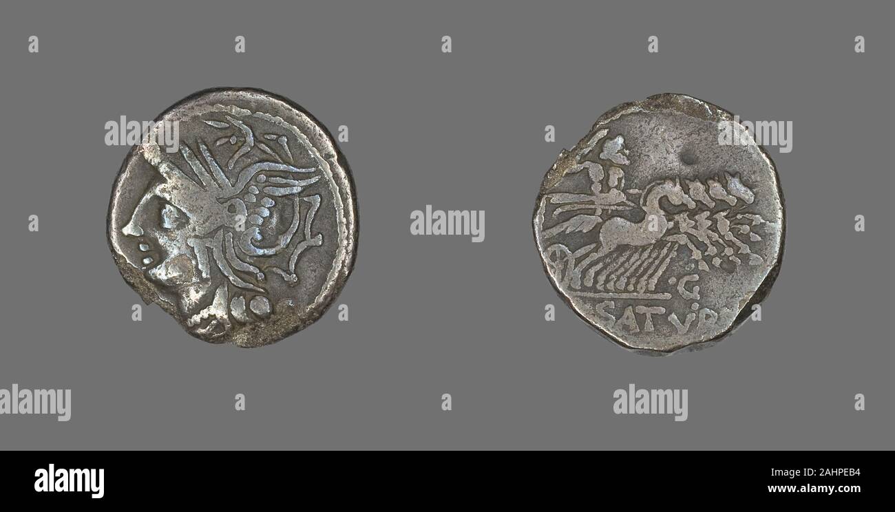 Ancient Roman. Denarius (Coin) Depicting the Goddess Roma. 104 BC ...