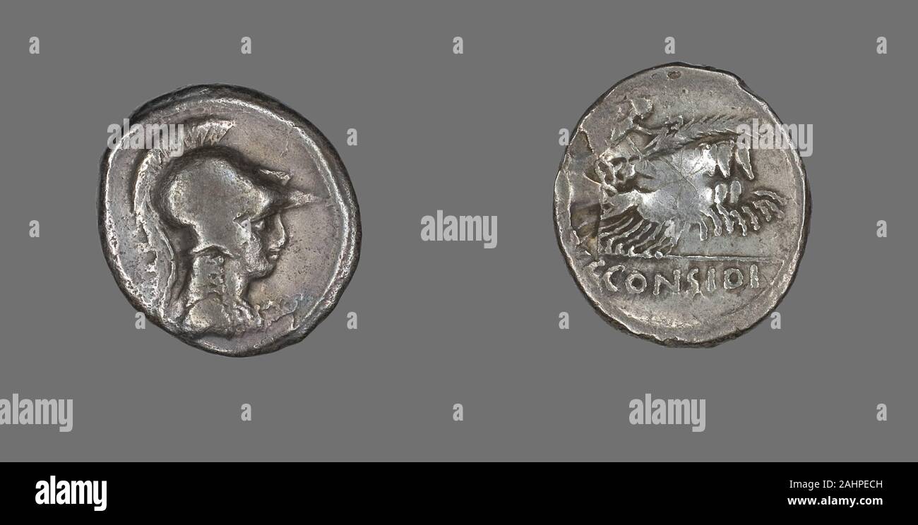 Ancient Roman. Denarius (Coin) Depicting the Goddess Minerva. 46 BC ...