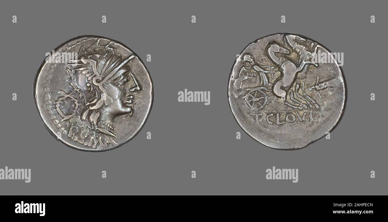 Ancient Roman. Denarius (Coin) Depicting the Goddess Roma. 128 BC ...