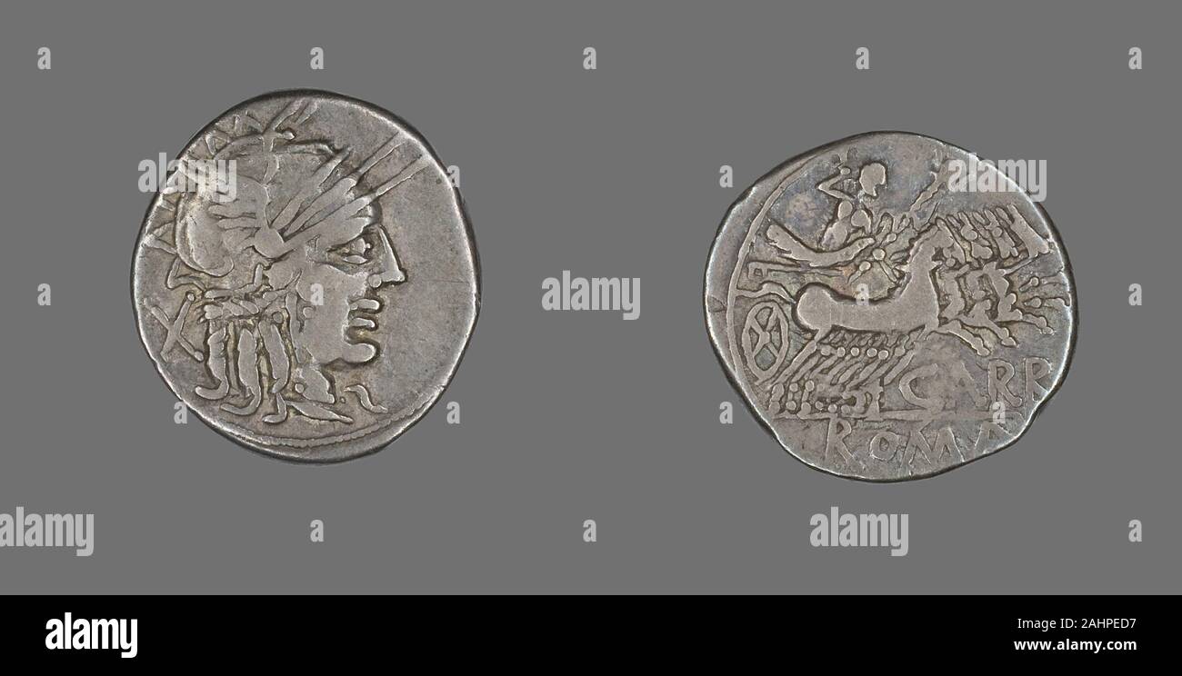 Ancient Roman. Denarius (Coin) Depicting the Goddess Roma. 121 BC ...