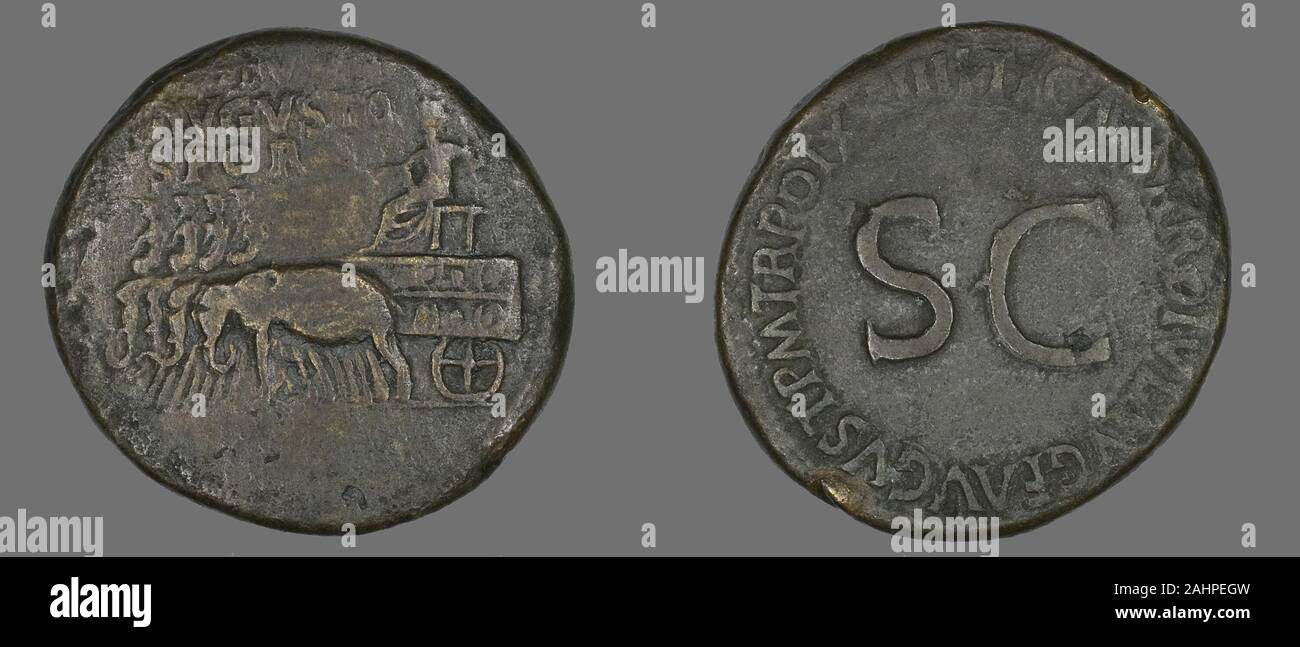 Ancient Roman. Sestertius (Coin) Portraying Emperor Augustus. 34 AD–35 ...