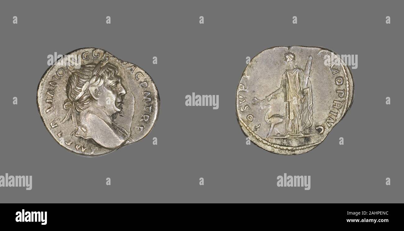 Ancient Roman. Denarius (Coin) Portraying Emperor Trajan. 98 AD–117 AD ...