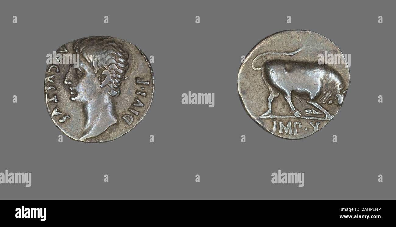 Ancient Roman. Denarius (Coin) Portraying Emperor Augustus. 15 BC–13 AD ...