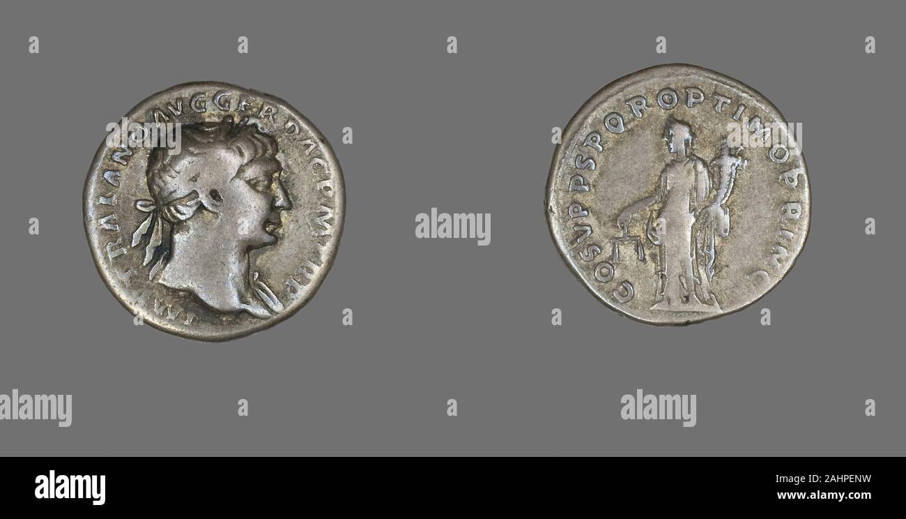 Ancient Roman. Denarius (Coin) Portraying Emperor Trajan. 103 AD–111 AD ...