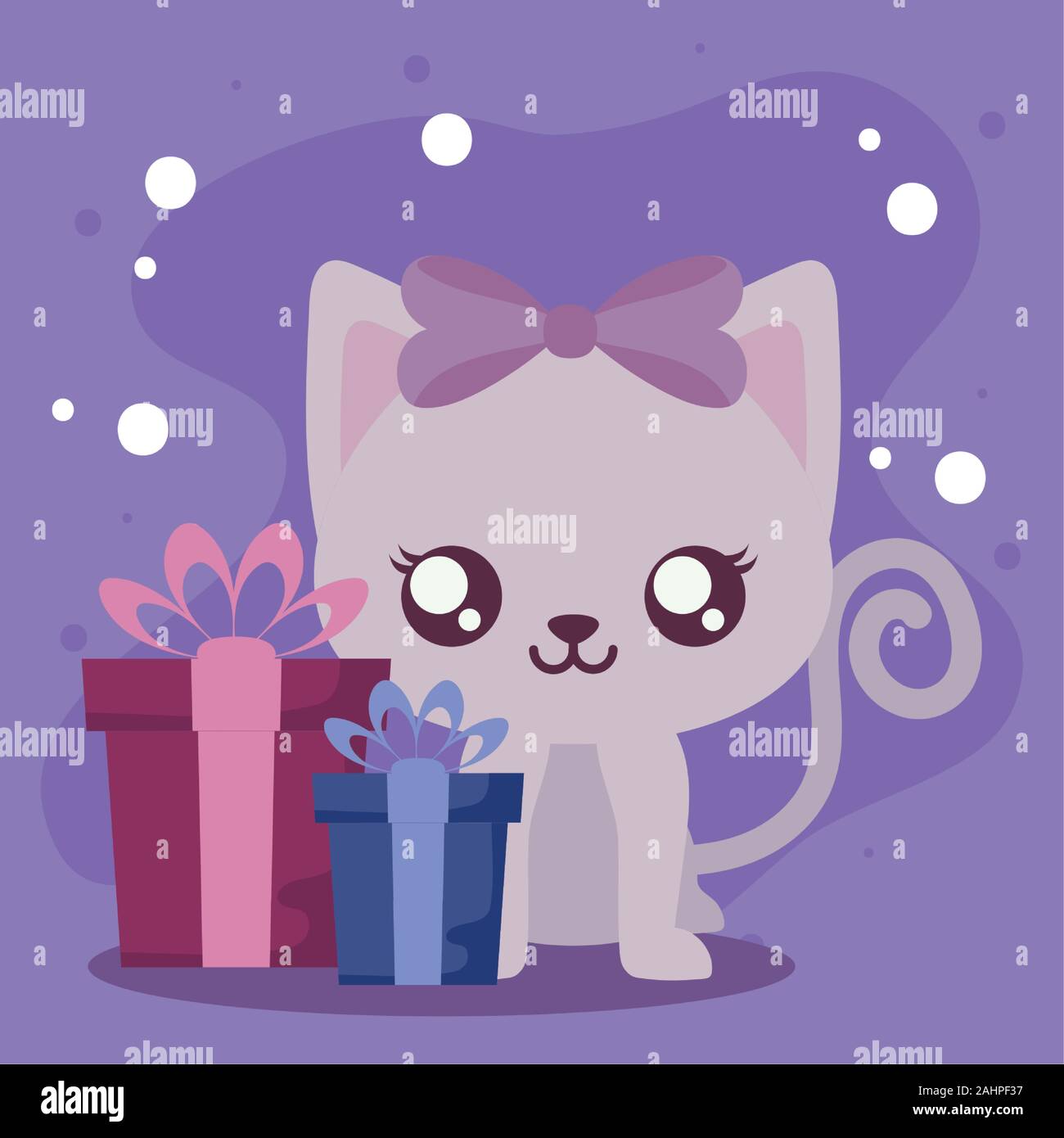 Cute cat cartoon with gifts design, Animal zoo life nature character ...