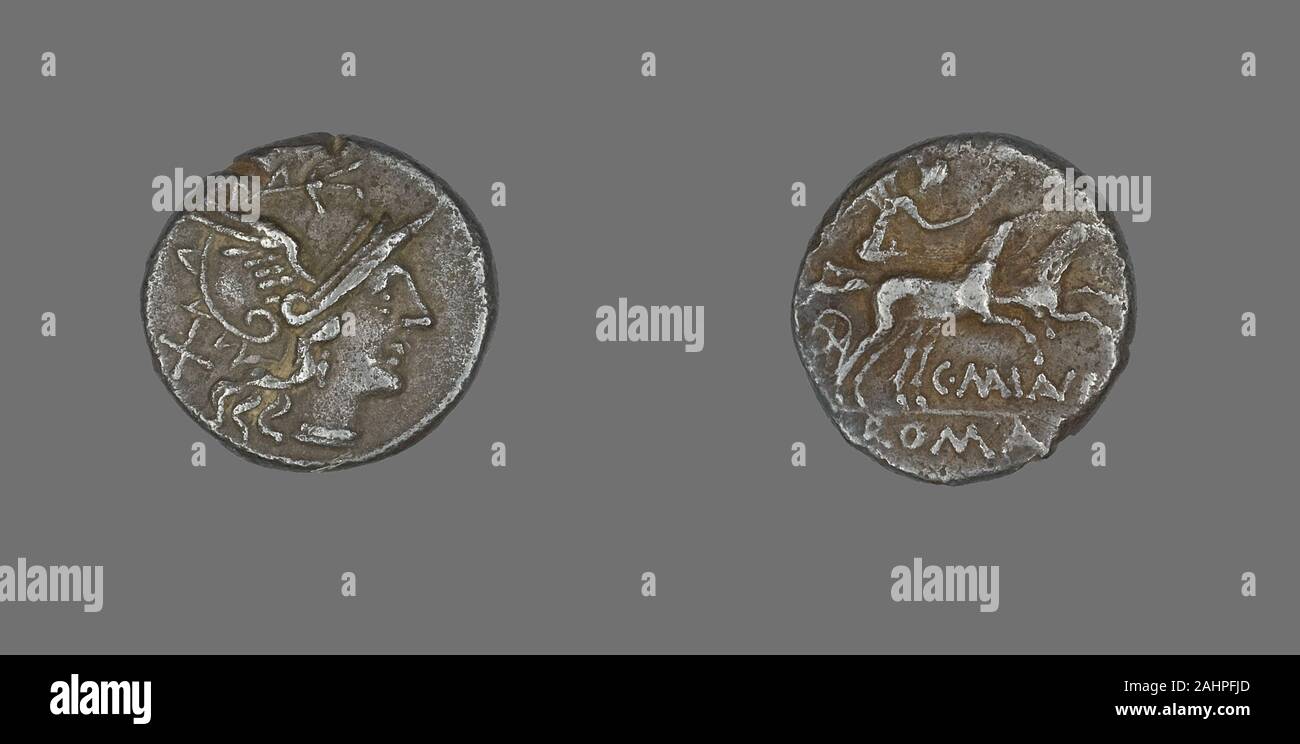 Ancient Roman. Denarius (Coin) Depicting the Goddess Roma. 153 BC ...
