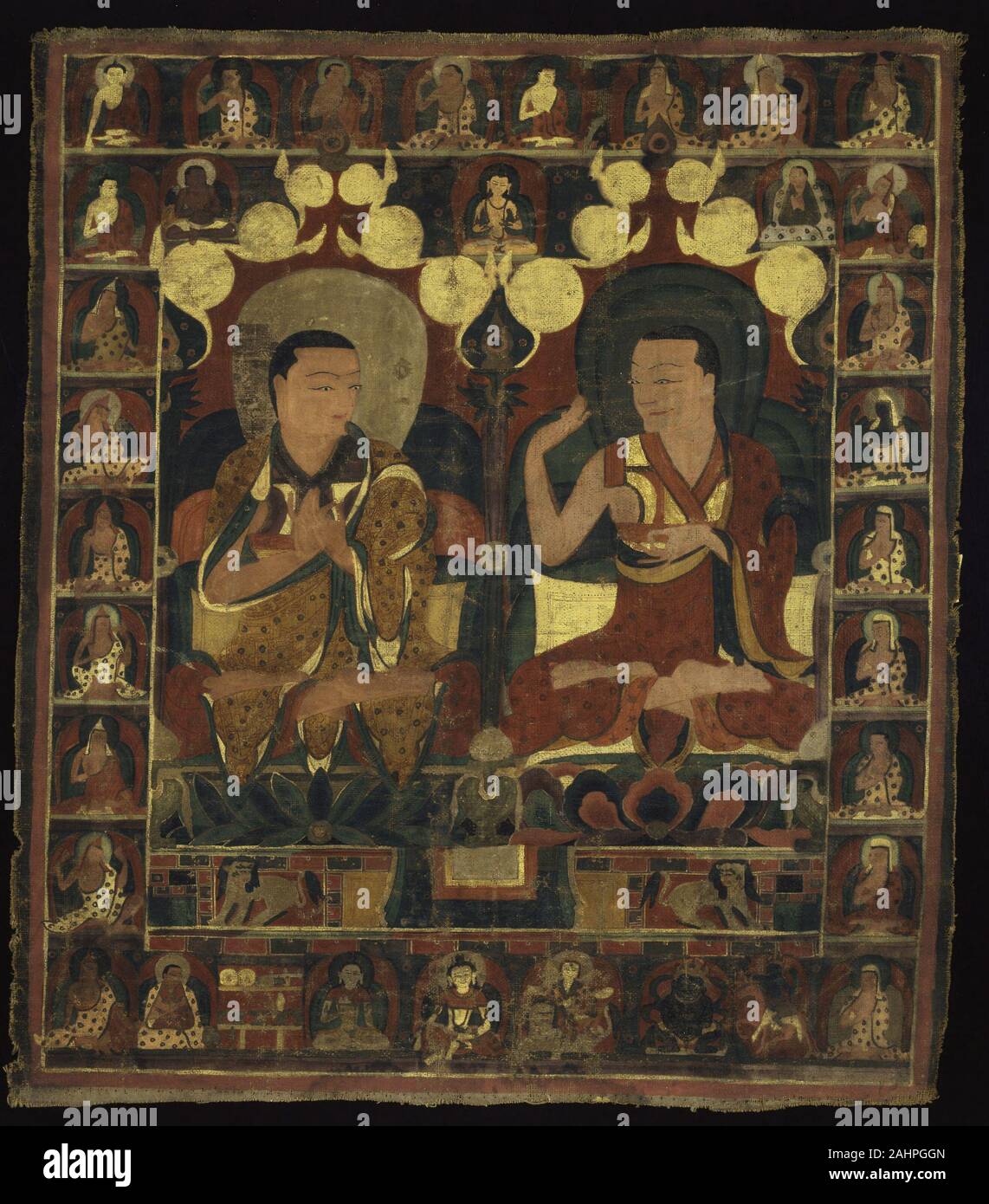 Painted Banner (Thangka) of Lineage Painting of Two Lamas in Debate ...