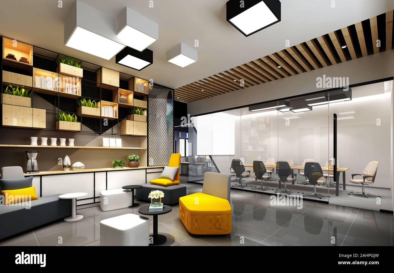 3d render of modern working office interior Stock Photo - Alamy