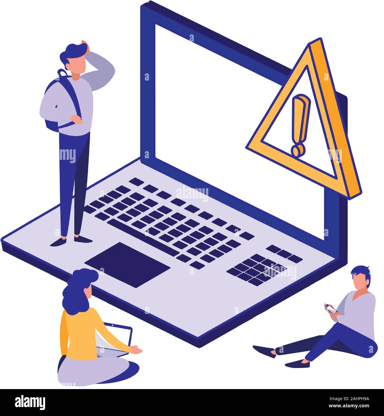 Laptop and people design of Security system warning protection danger ...