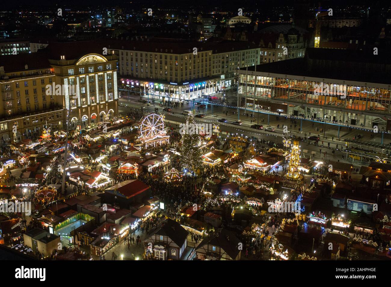 View from above of the Christmas Striezelmarkt one of the oldest and ...