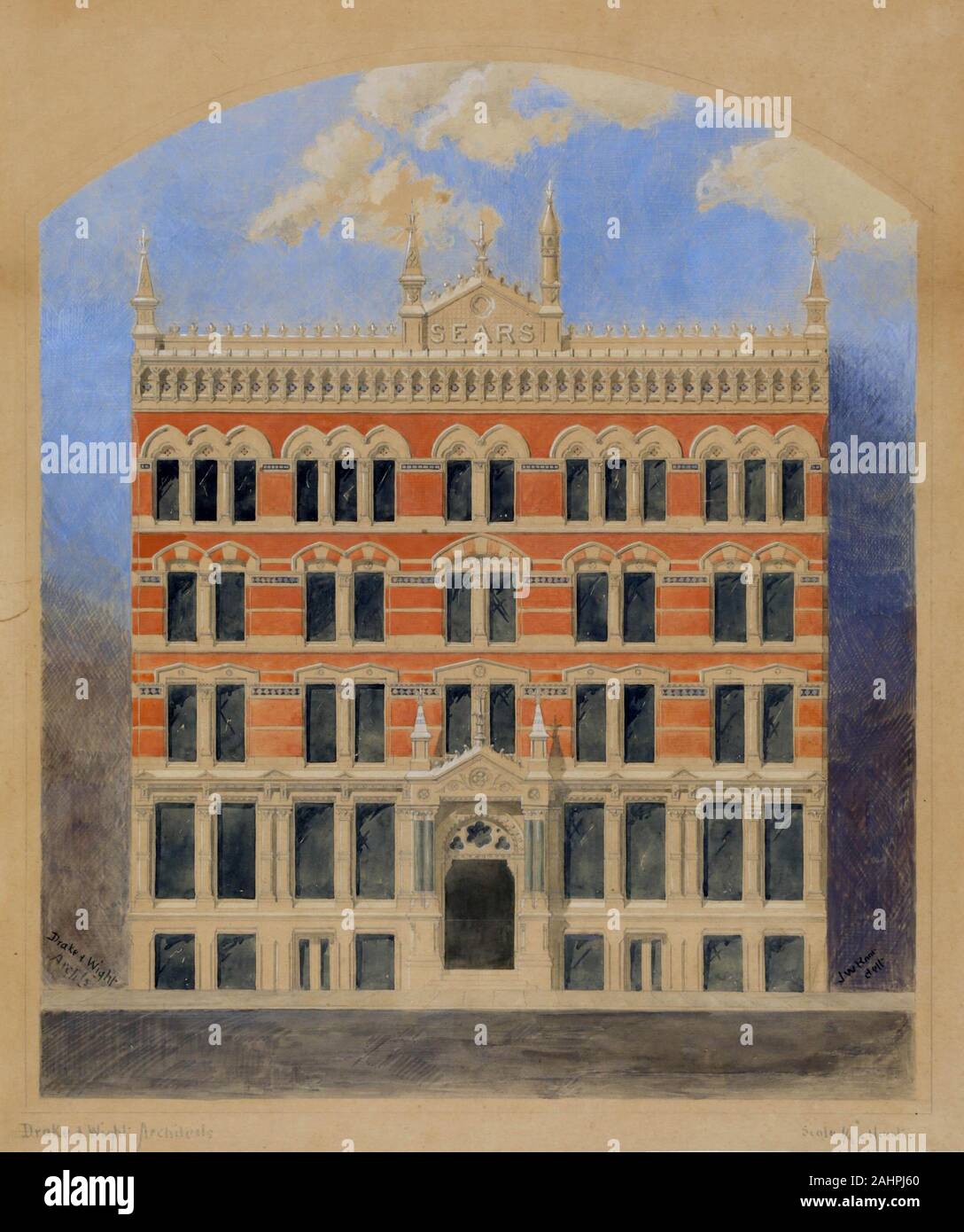 Graphite watercolor gouache and ink on tan paper hi-res stock ...