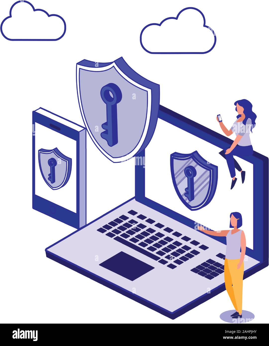 Laptop women and key design of Security system warning protection ...