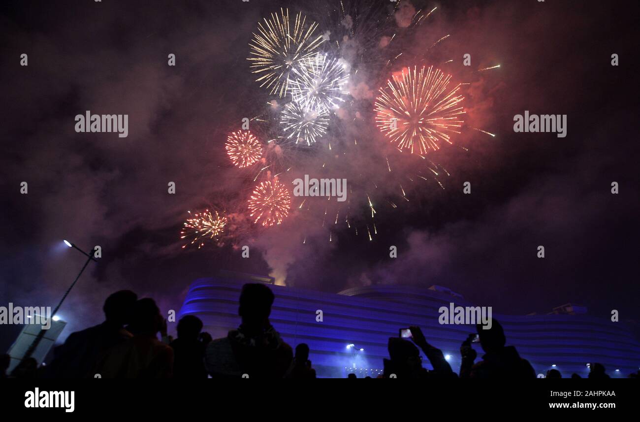 Rawalpindi, Pakistan. 1st Jan, 2020. People enjoy fireworks during a ...