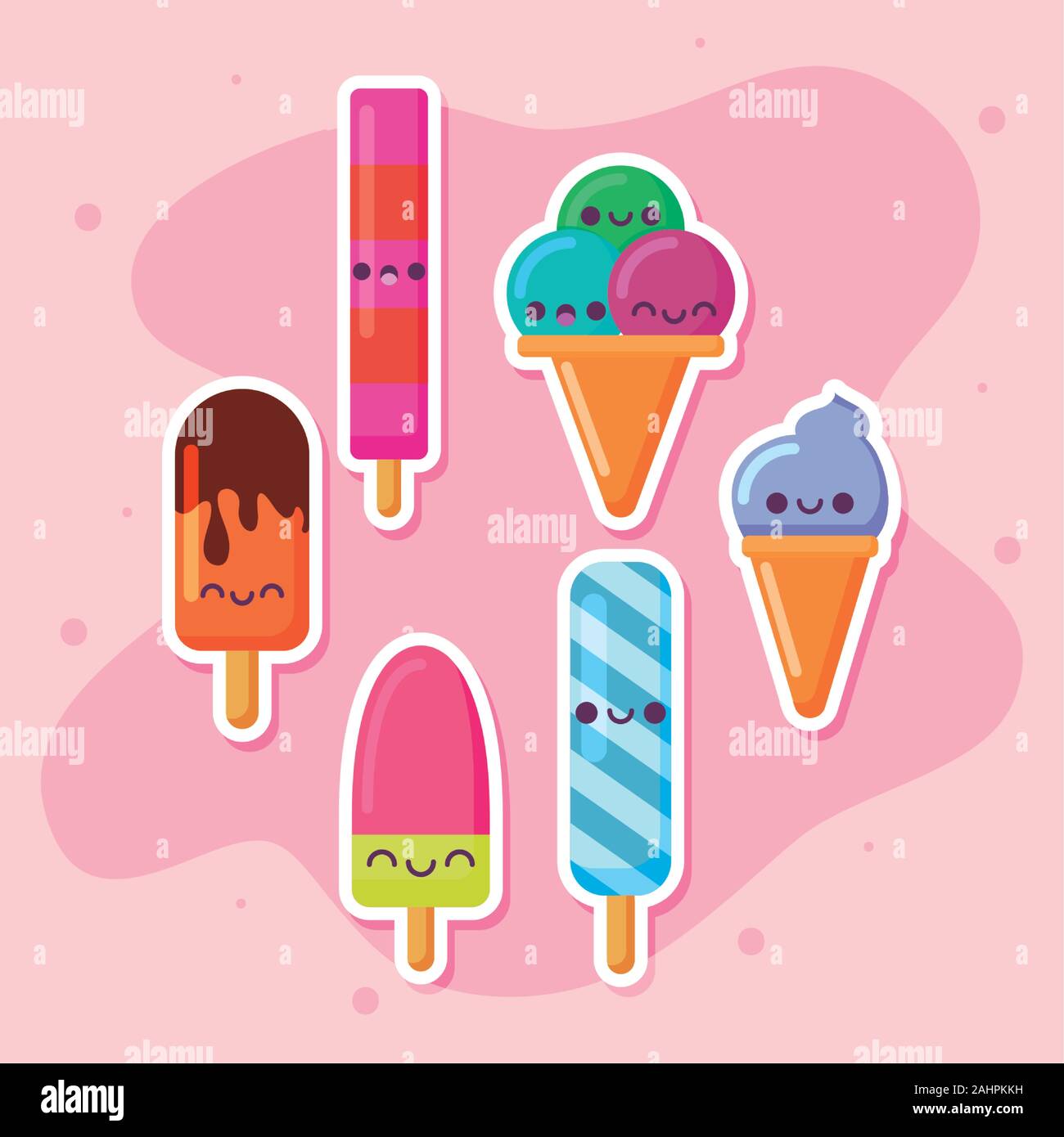 ice creams and popsicles cartoons design, Kawaii expression cute ...