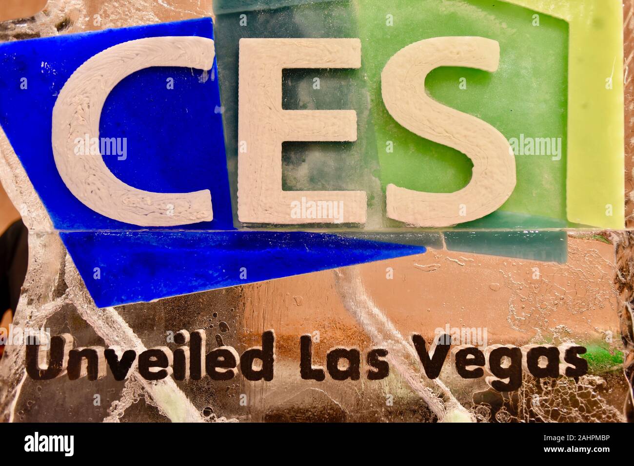 Ice sculpture with logo of CES Unveiled special showcase event held at ...