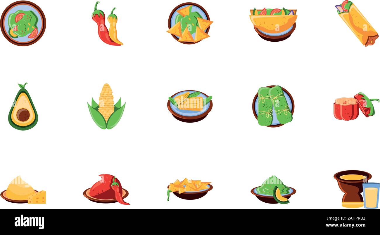 bundle mexican traditional set icons vector illustration design Stock ...