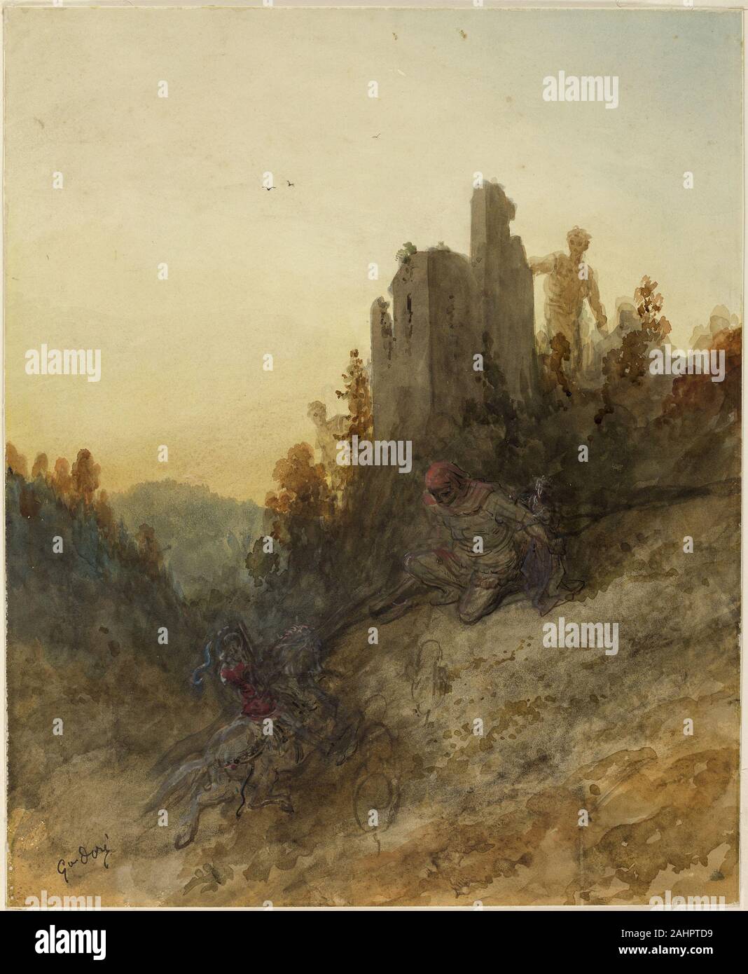 Pen and black ink with gouache on blue wove paper hi-res stock ...