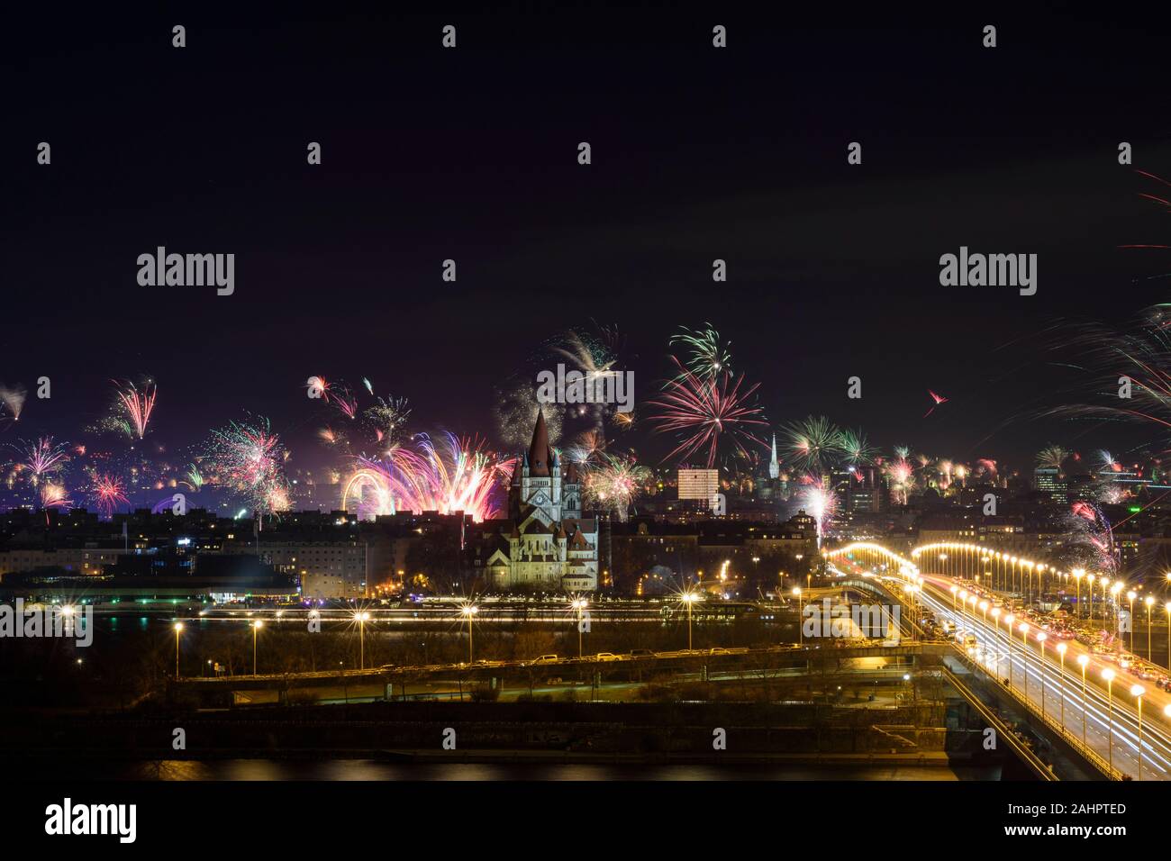 Wien, Vienna: Silvester (New Year Year's Eve), fireworks, Vienna city ...
