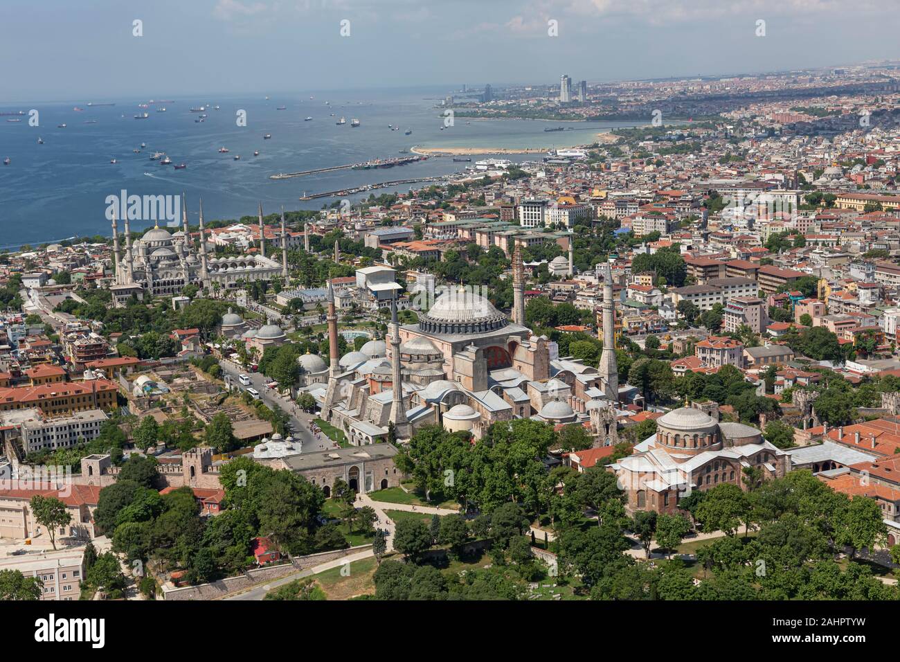 Istanbul aerial photo. View of from helicopter ; Hagia Sophia, Blue ...