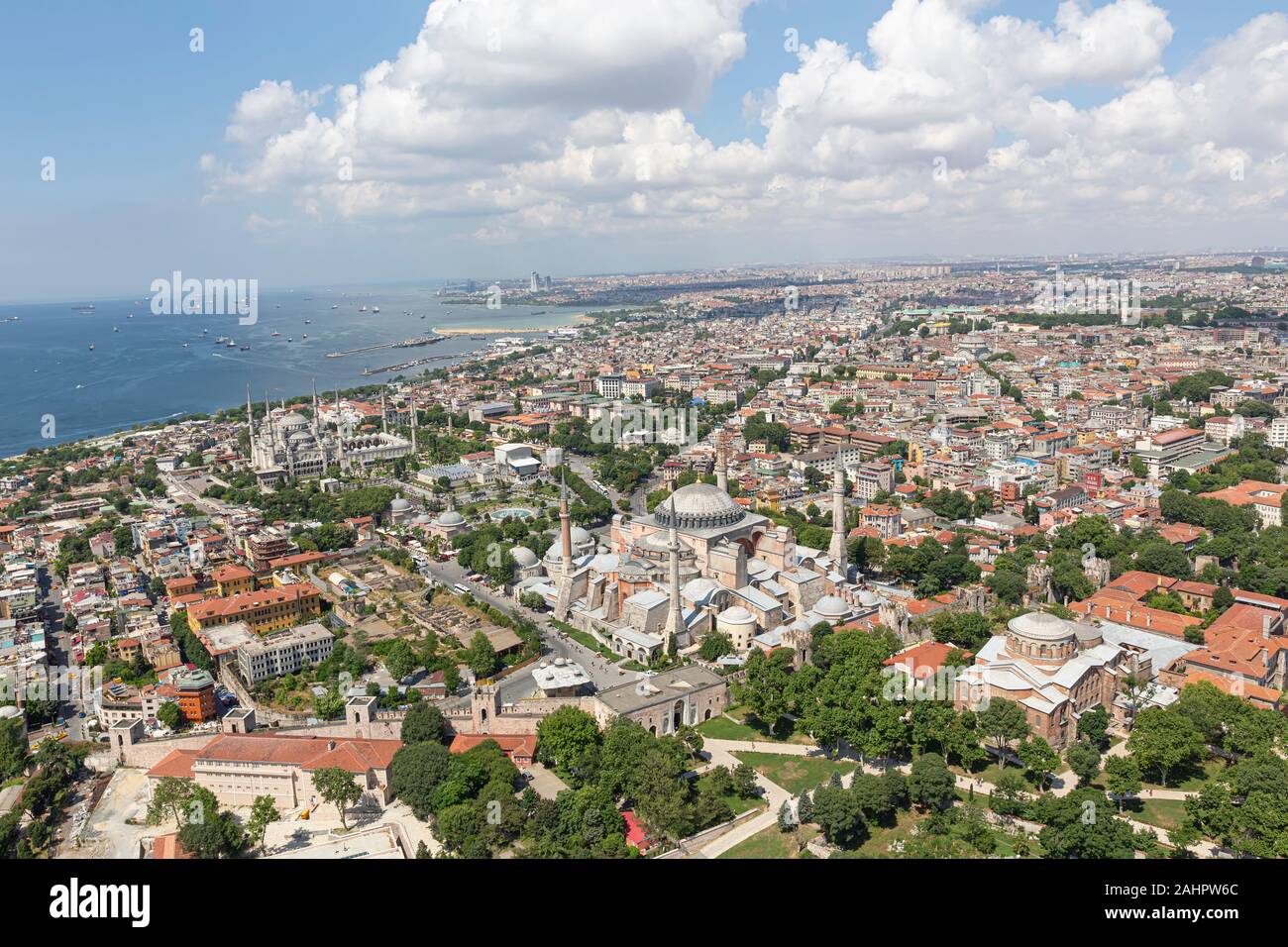 Istanbul aerial photo. View of from helicopter ; Hagia Sophia, Blue ...