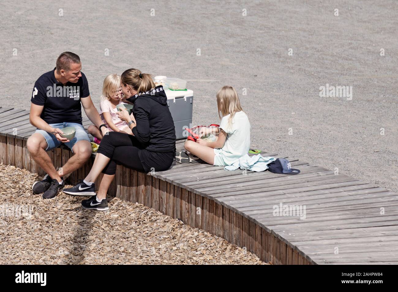 Umea, Norrland Sweden - July 29, 2019: family having a picnic at the ...