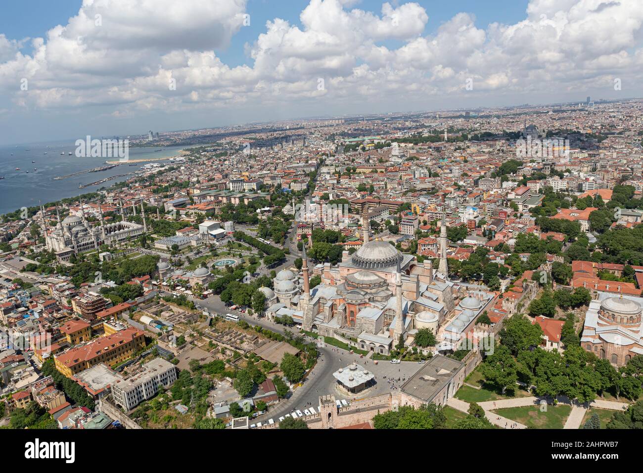 Istanbul aerial photo. View of from helicopter ; Hagia Sophia, Blue ...