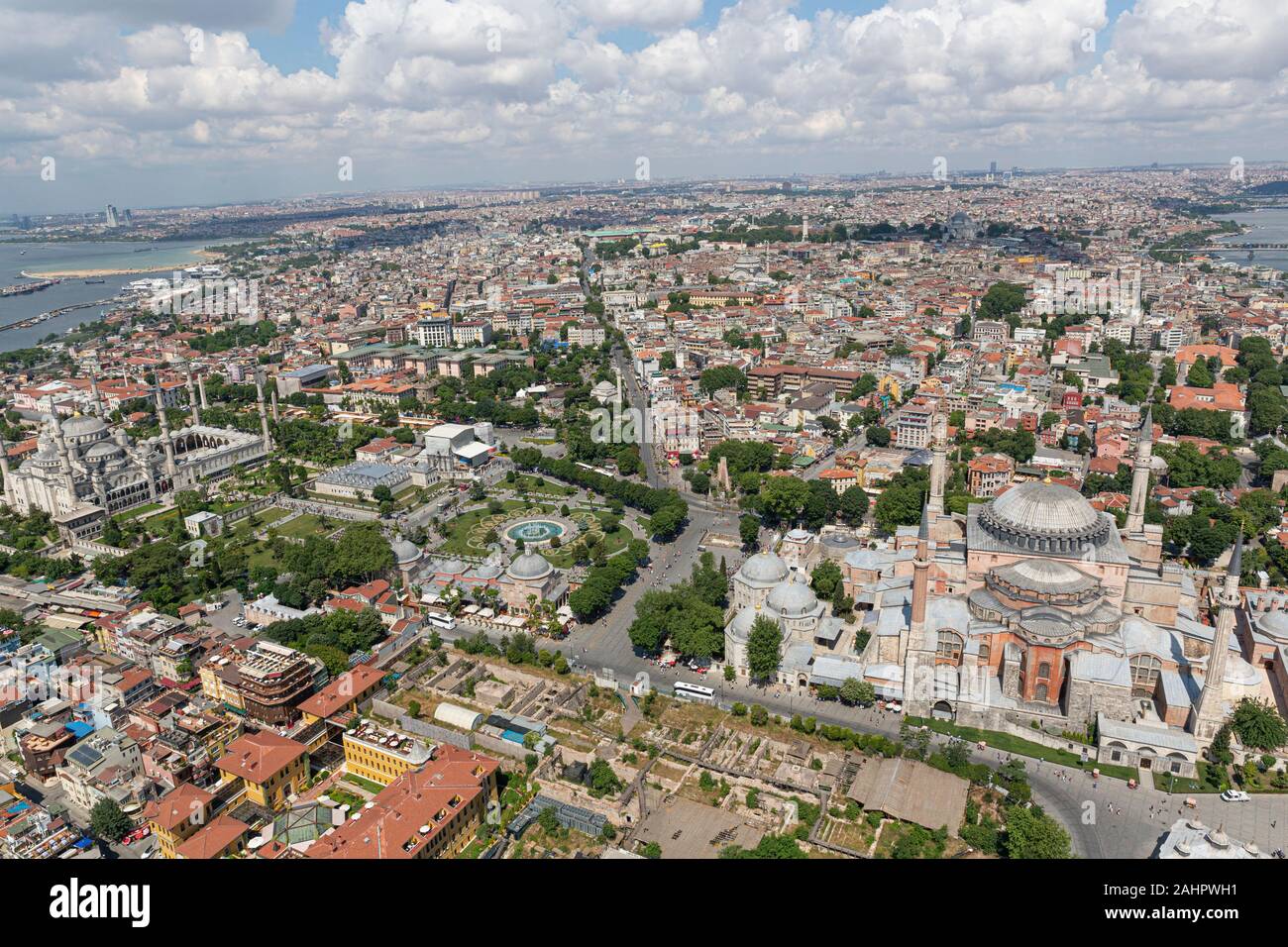 Istanbul aerial photo. View of from helicopter ; Hagia Sophia, Blue ...