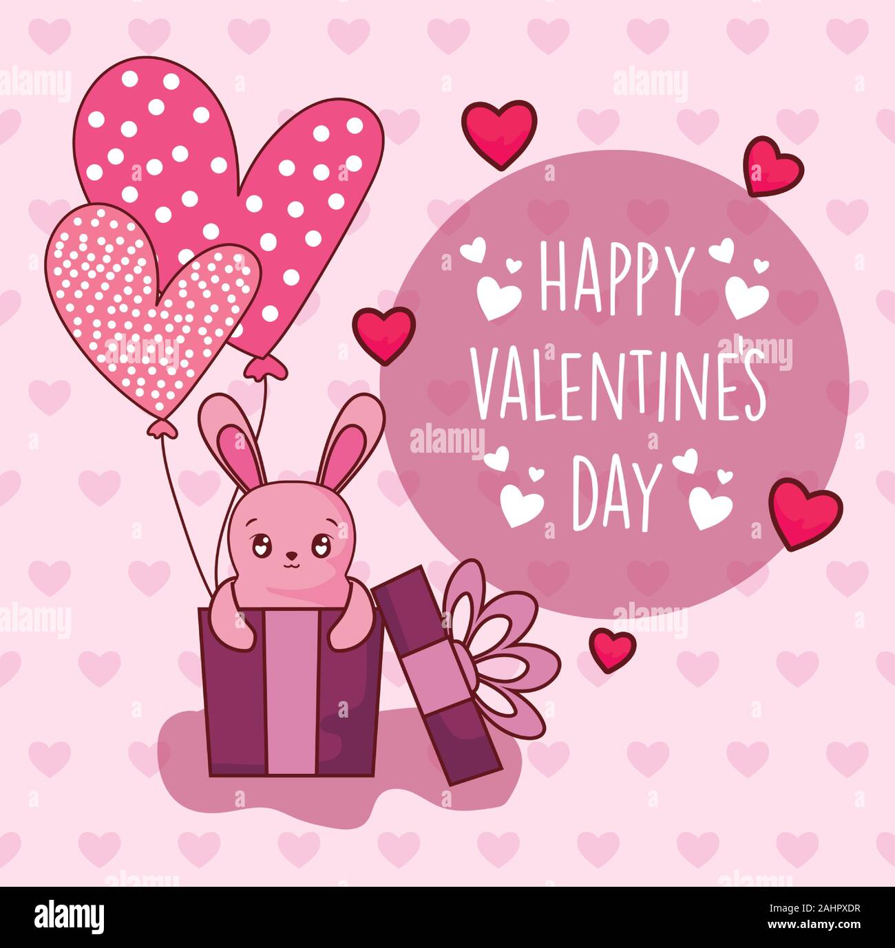 Rabbit cartoon inside gift design of happy valentines day love passion ...