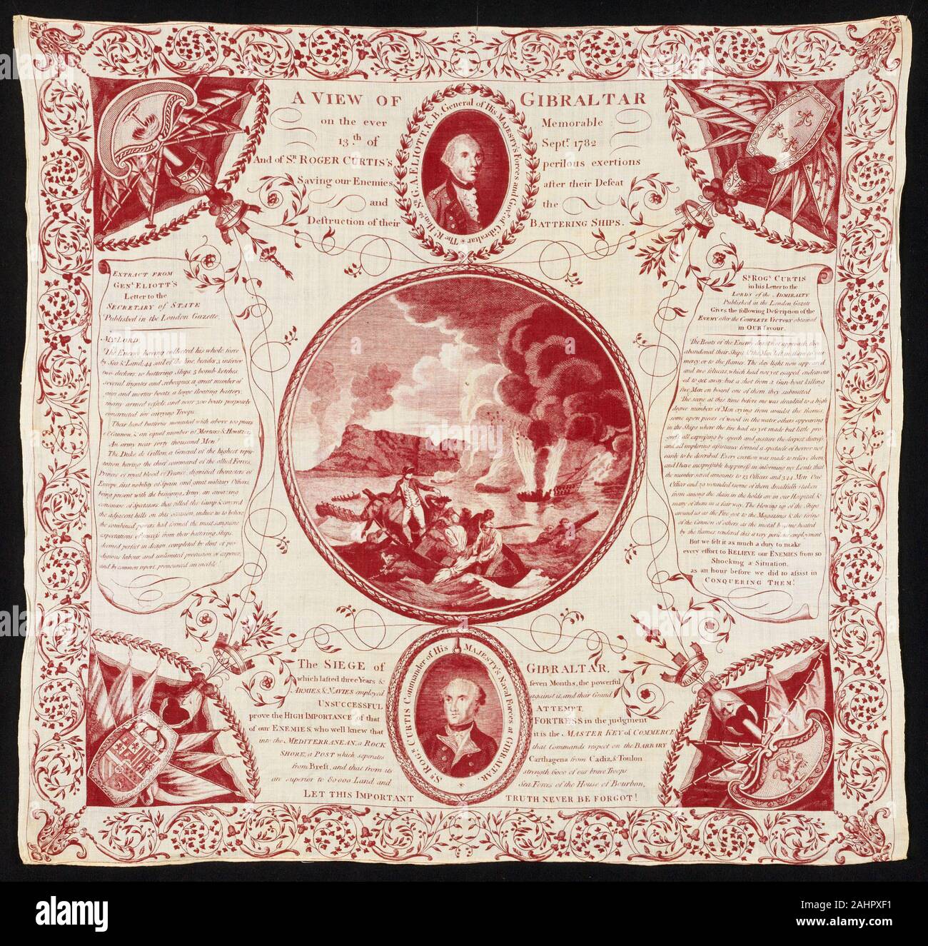 Handkerchief. 1782. England. Linen, plain weave; copperplate printed ...