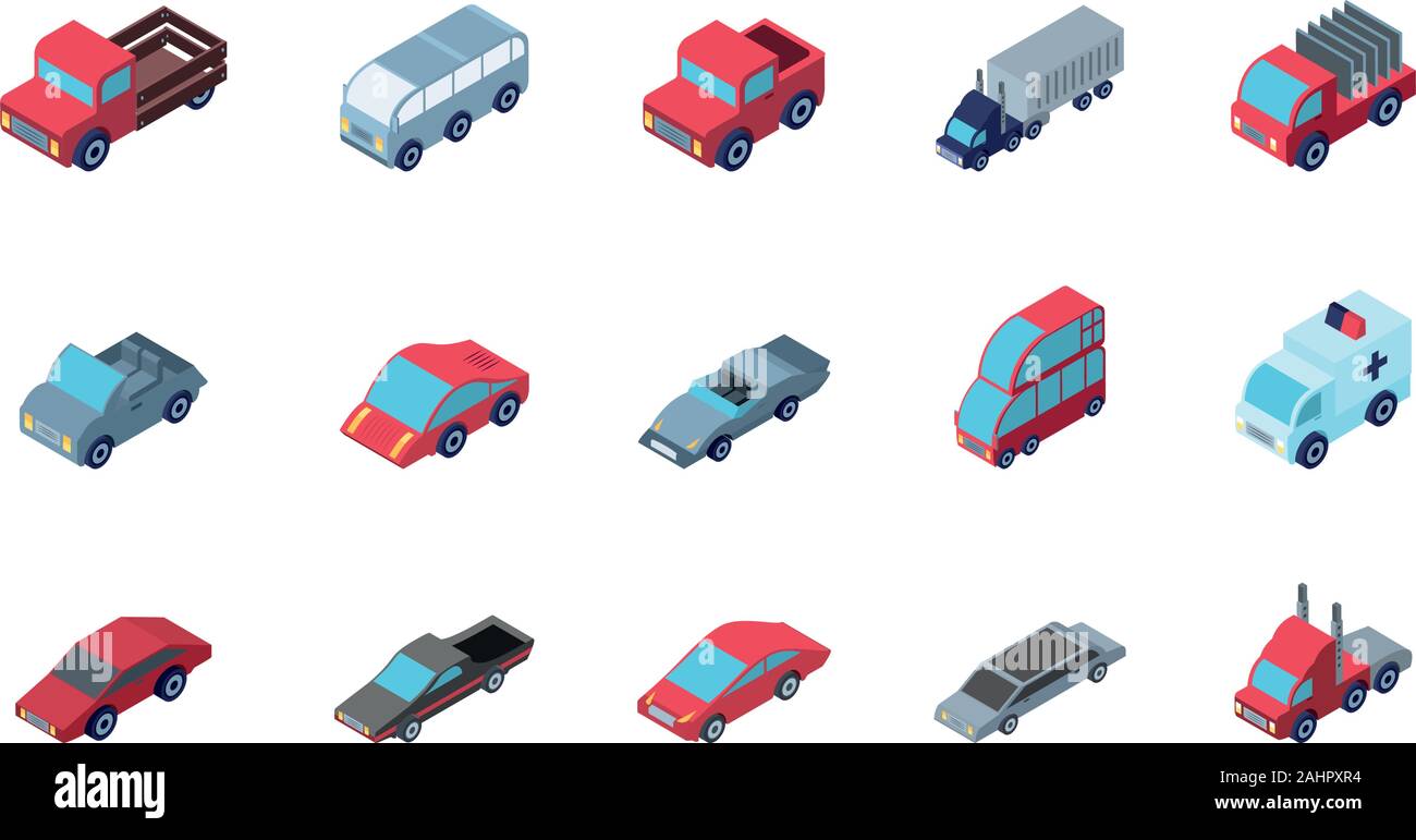 Isometric cars icon set design, Transportation vehicle transport wheel ...