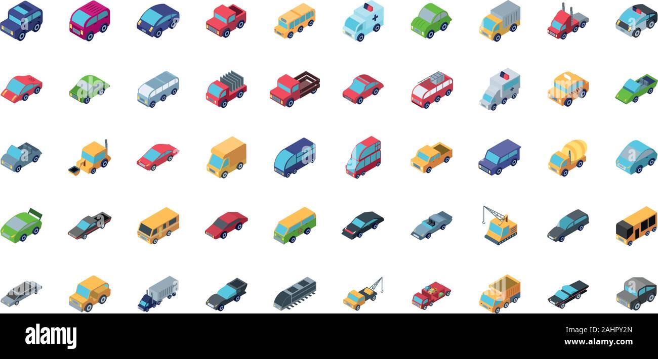 Isometric cars icon set design, Transportation vehicle transport wheel ...