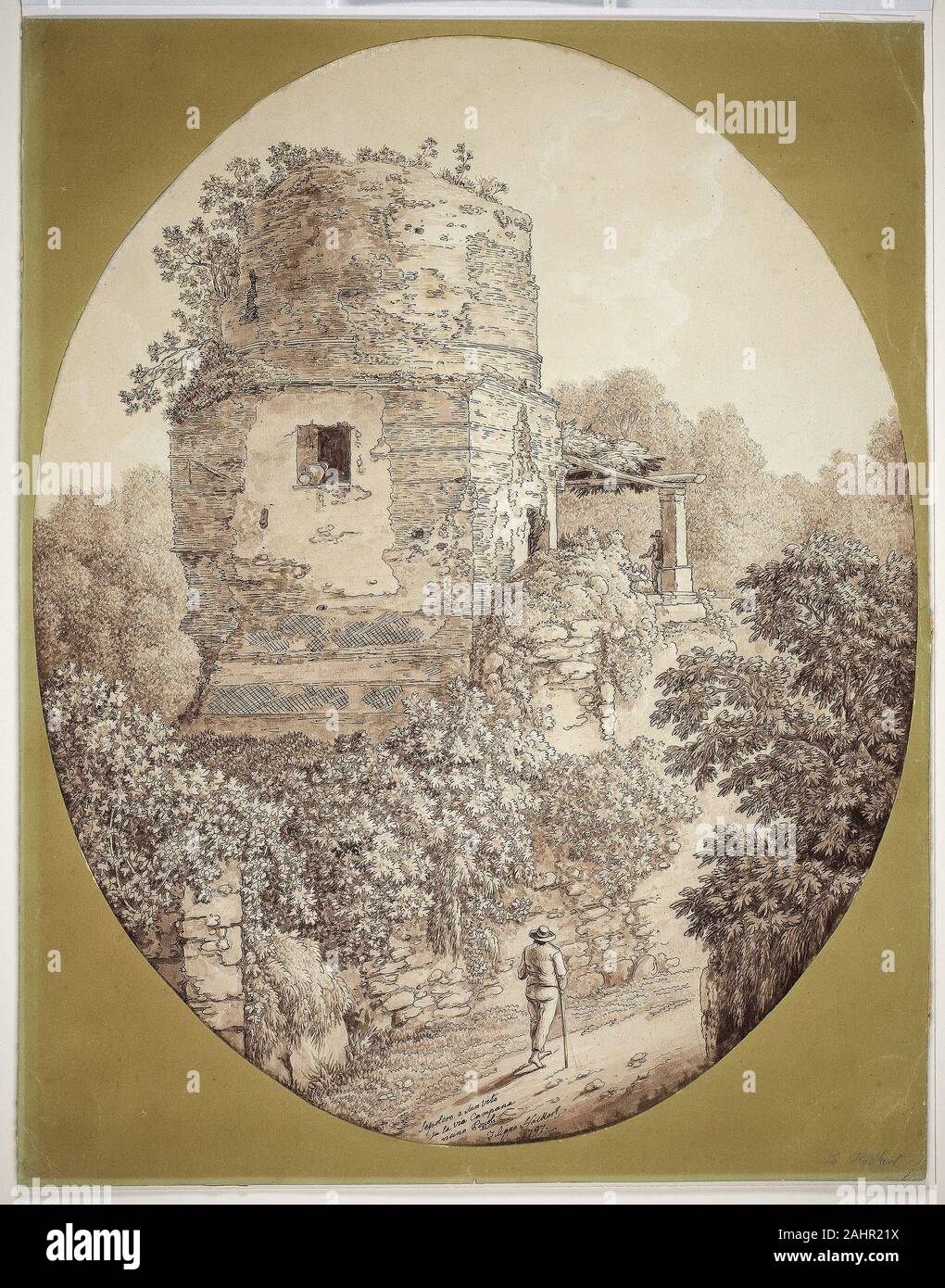 Jacob Philipp Hackert. Tower with Man Walking. 1797. Germany. Pen and ...