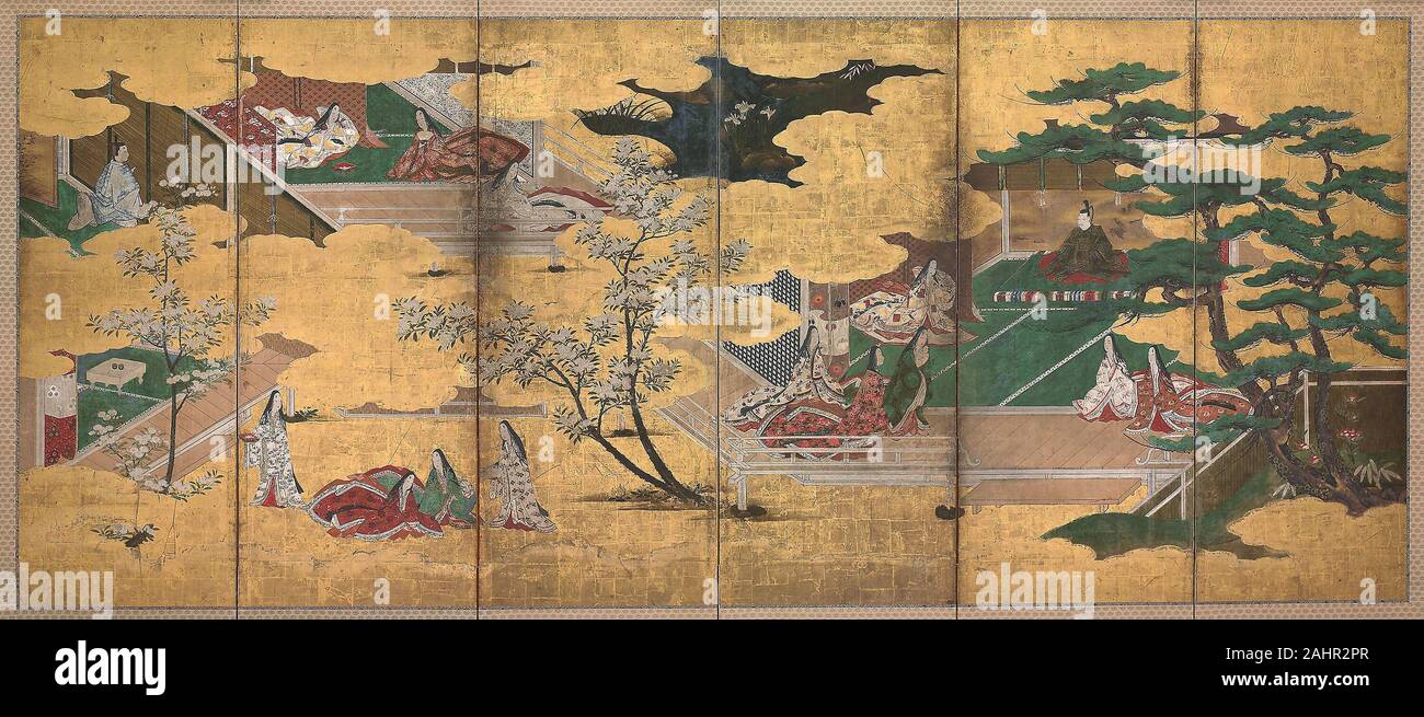 The Tale of Genji. 1599–1699. Japan. Pair of six-panel screens; ink ...