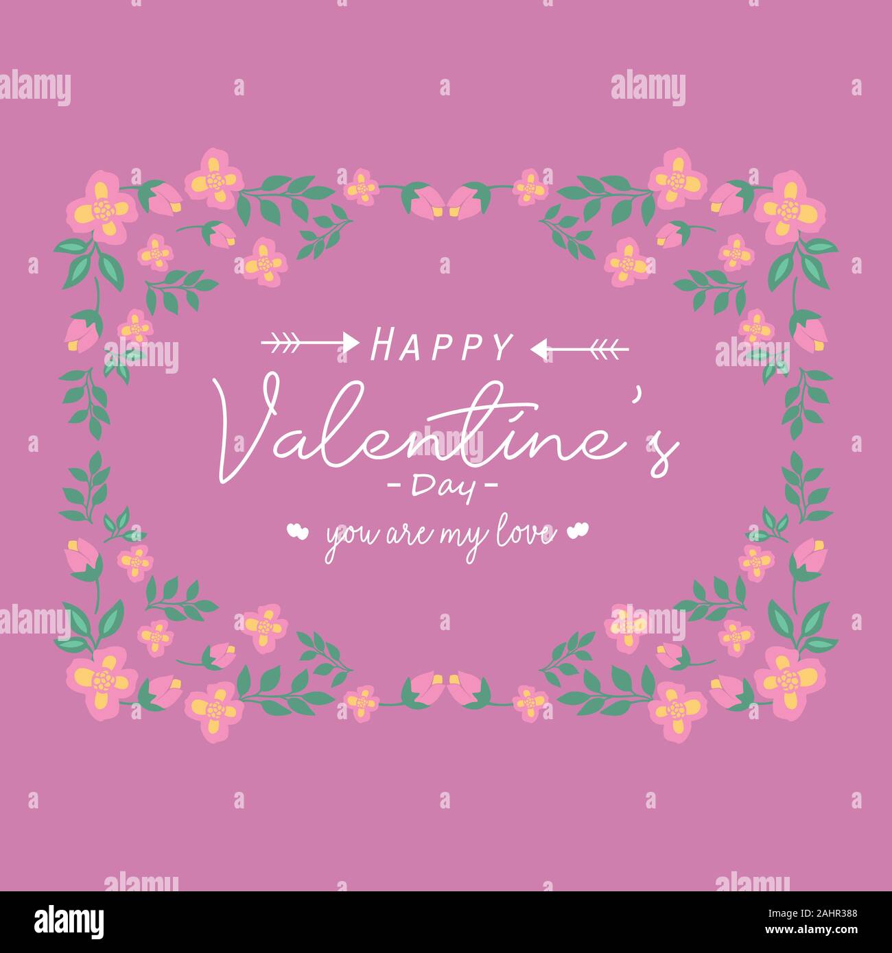 Happy valentine invitation card template design, with seamless leaf and ...
