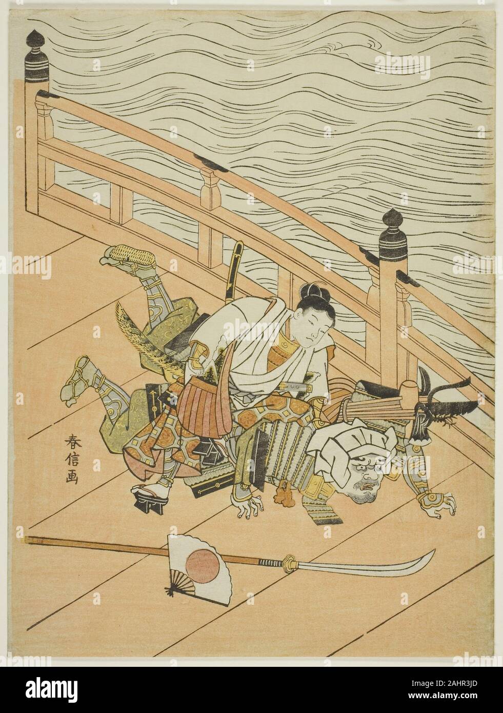 Suzuki Harunobu. Ushiwakamaru and Benkei fighting on Gojo Bridge. 1762 ...