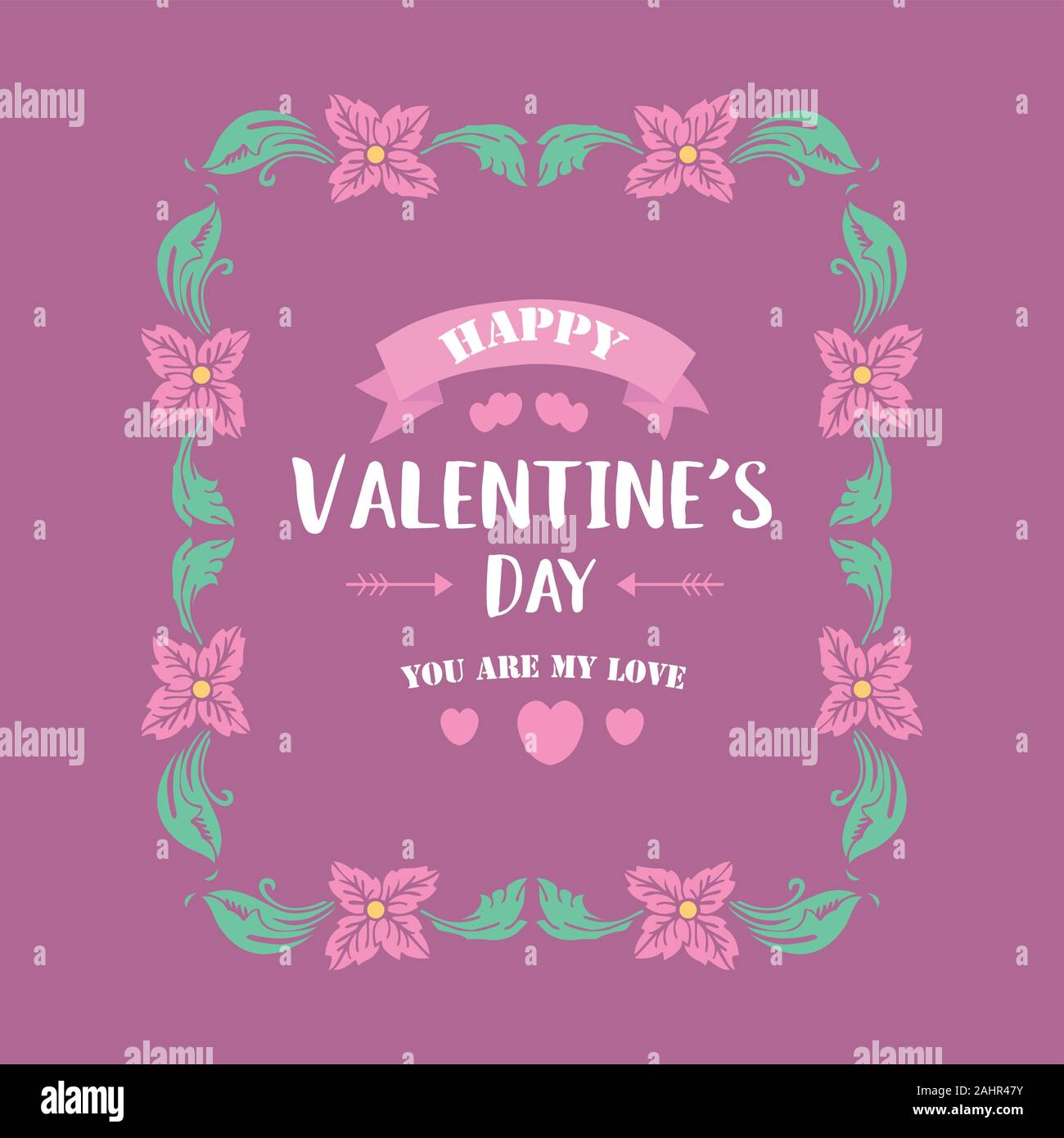 Elegant happy valentine invitation card design, with romantic leaf and ...