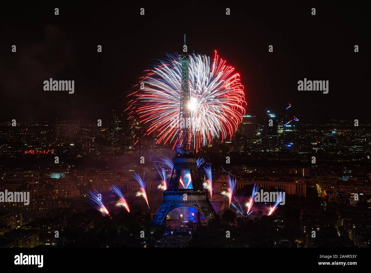 Fireworks on the Eiffel Tower during the 14th of July 2019 French ...