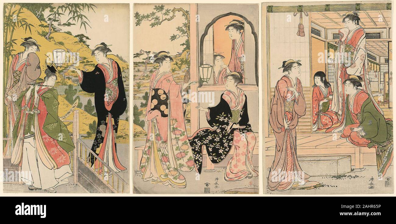 Torii Kiyonaga. A Modern Version of Ushiwakamaru Serenading Princess ...