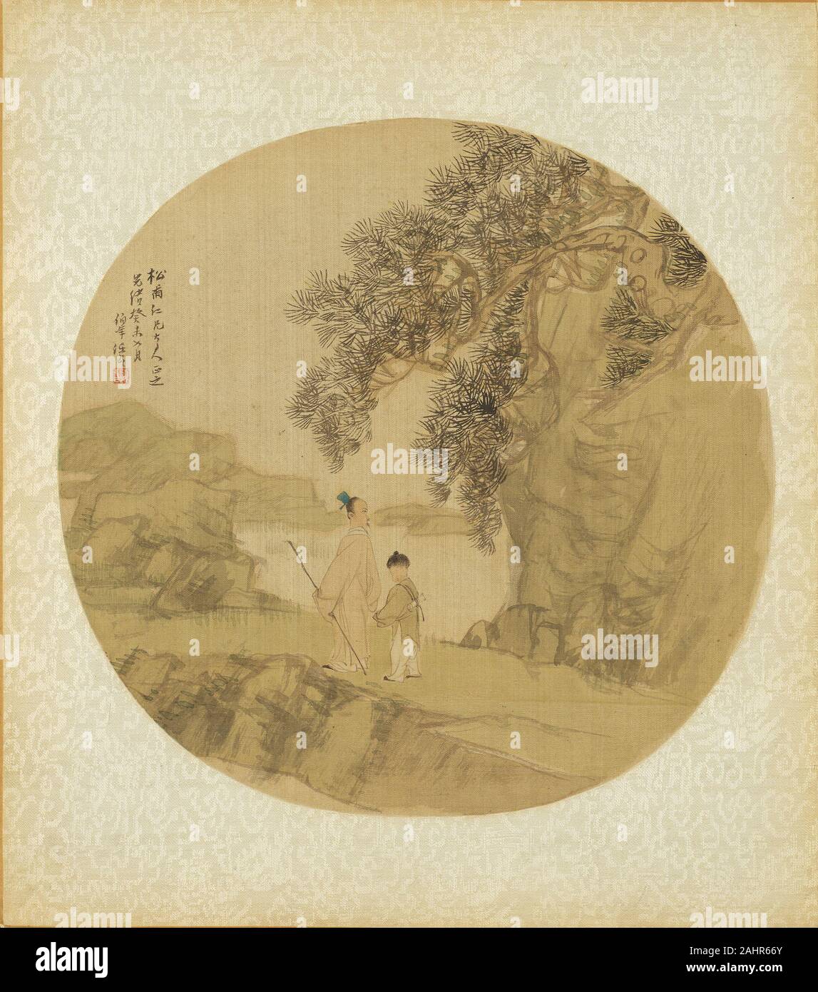 Ren Yi. Landscape with Figures. 1883. China. Ink and light color on ...