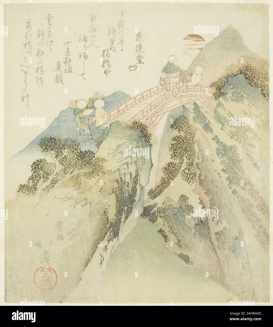 Totoya Hokkei. Crossing the Monkey Bridge. 1824. Japan. Color woodblock ...