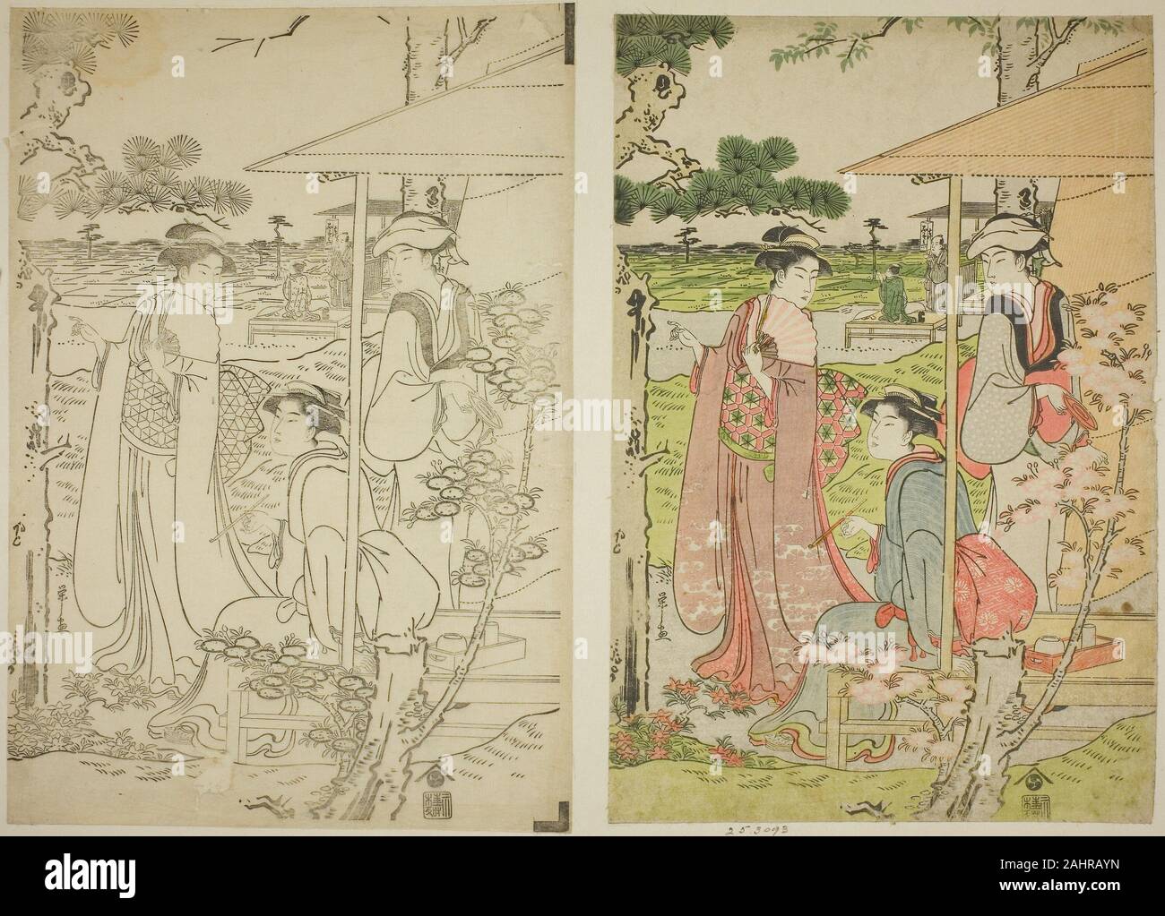 Chôbunsai Eishi. Viewing Cherry Blossoms from a Teahouse on Asuka Hill ...