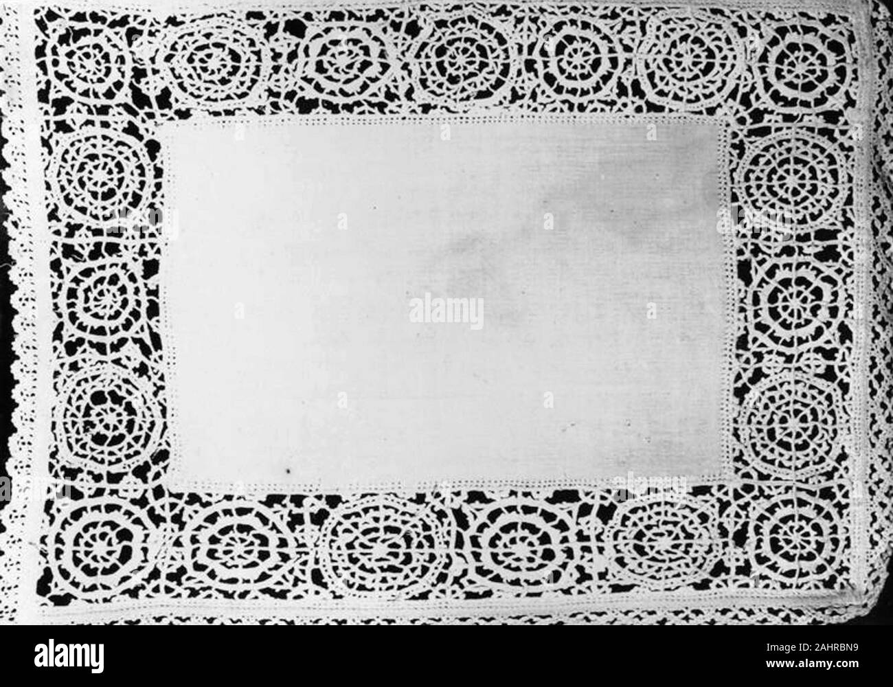 Cut and drawn thread work in overcast stitches Black and White Stock ...