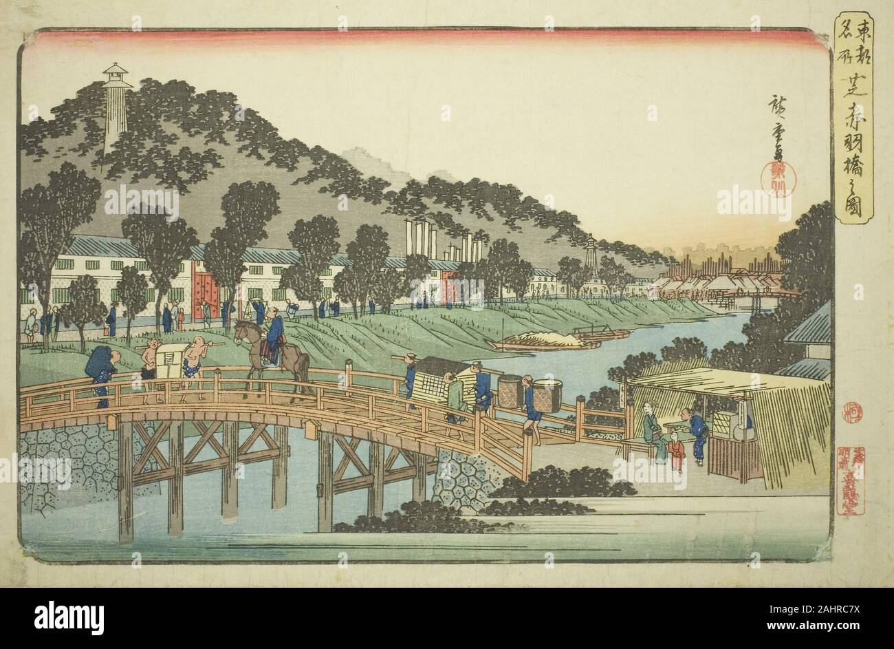 Utagawa Hiroshige. Akabane Bridge in Shiba (Shiba Akabanebashi no zu ...