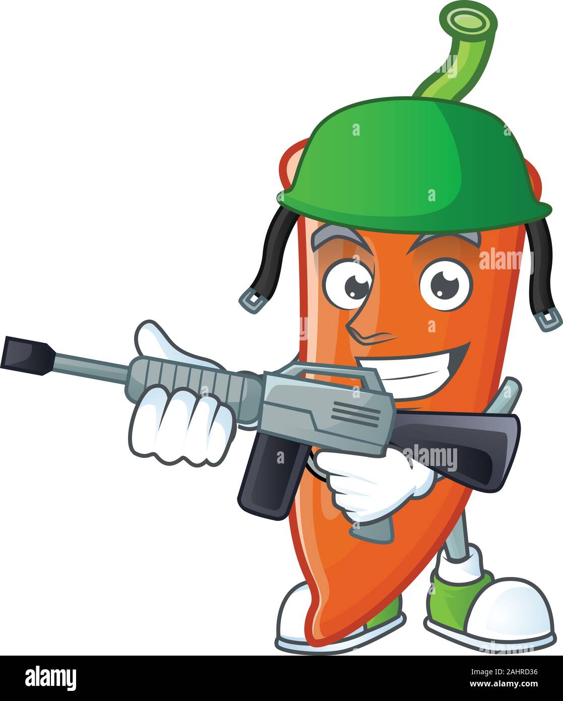 A mascot of orange chili as an Army with machine gun Stock Vector Image ...