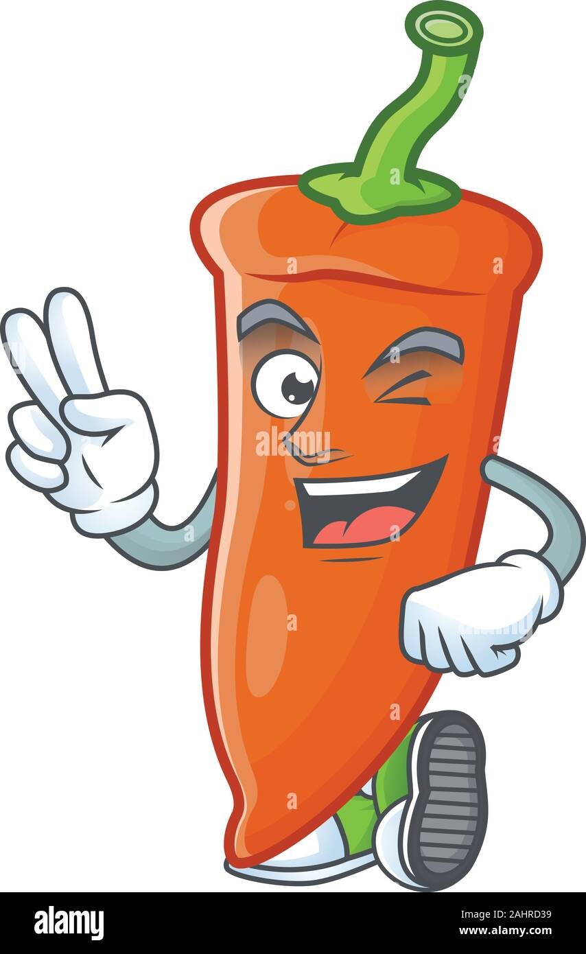 Orange chili cartoon mascot style with two fingers Stock Vector Image ...